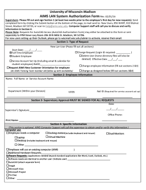 Fillable Online aims wisc AIMS LAN Authorization Request Form - University of Wisconsin ...