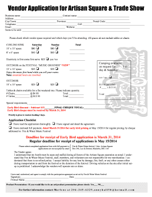 Fillable Online Vendor Application for Artisan Square amp Trade Show ...