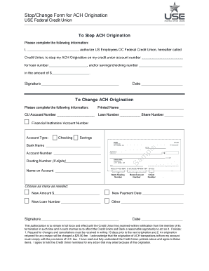 Fillable Online usecreditunion Stop/Change Form for ACH Origination ...