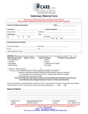 Fillable Online carecentre Veterinary Referral Form - CARE Centre ...