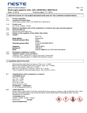 Fillable Online SAFETY DATA SHEET Small engine gasoline 20 25 - Neste ...