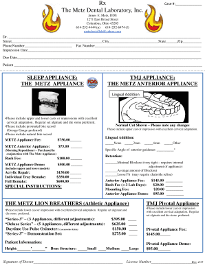 Fillable Online Rx The Metz Dental Laboratory, Inc. - Dentist in ...