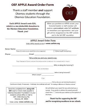 Fillable Online oefsite OEF APPLE Award Order Form - oefsiteorg Fax ...
