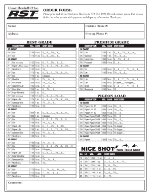 Fillable Online Classic Shotshell Co Inc RST ORDER FORM Fax Email Print ...