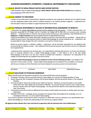 Fillable Online Acknowledgements /consents / financial responsibility/ disclosures Fax Email ...