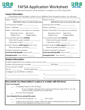 Fillable Online FAFSA Application Worksheet Fax Email Print - pdfFiller