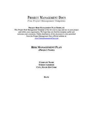 Fillable Online Risk Management Plan Template. PMBOK Project Risk ...