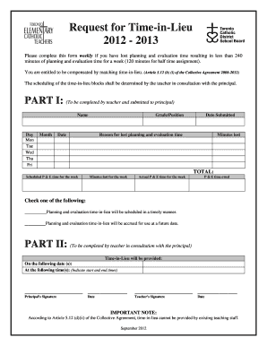 Fillable Online tect 2012 Time-in-Lieu Form .pdf - TECT.org - tect Fax ...