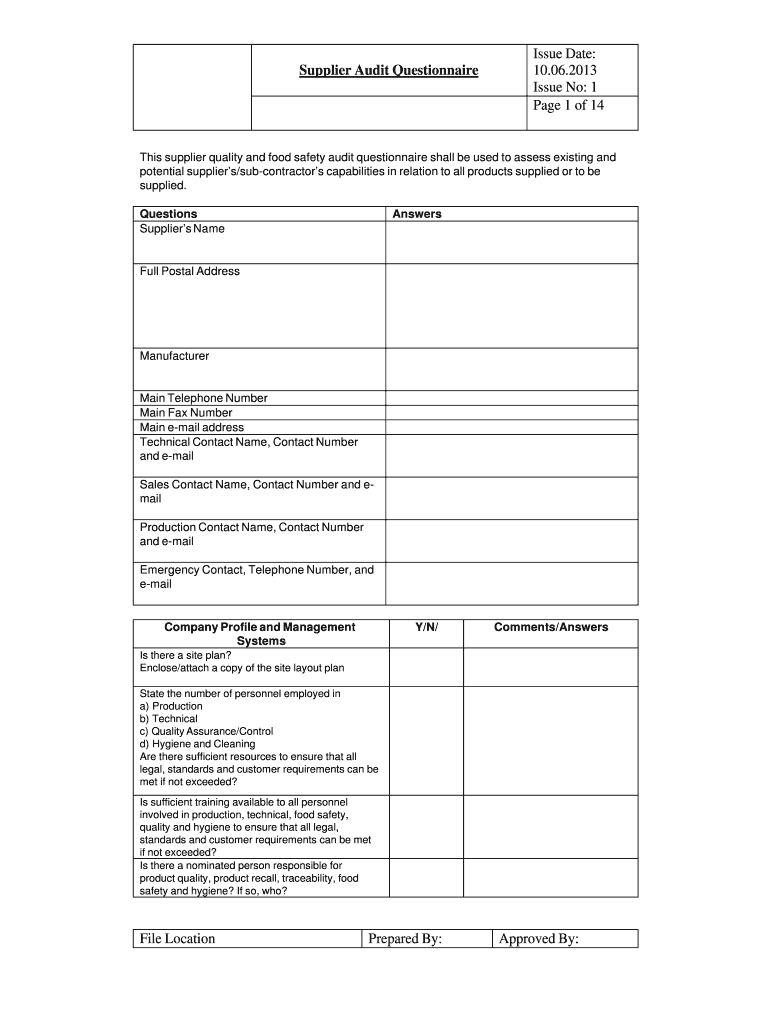 Fillable Online Supplier Audit Questionnaire Fax Email Print - pdfFiller