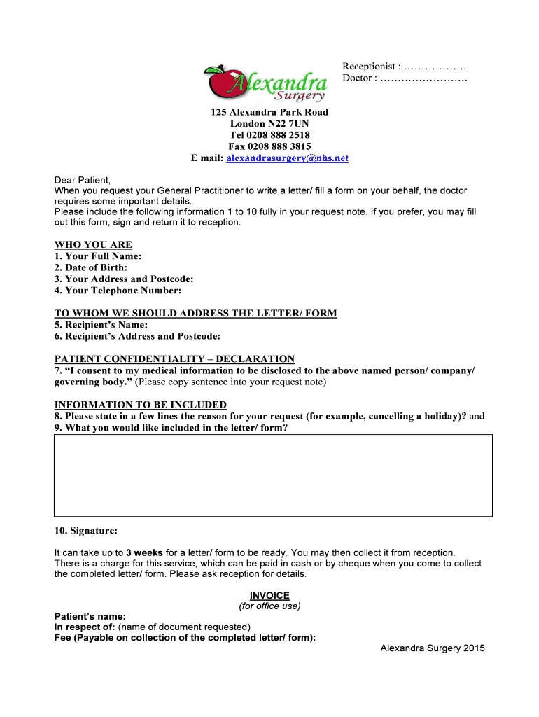 Fillable Online Requesting letter and forms Consent form 2015 Fax Email ...