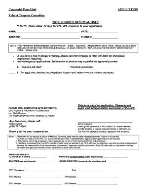 Fillable Online Tree and Shrub Removal Application - Centennial Pines ...