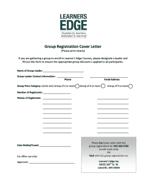 Fillable Online Group Registration Cover Letter - Learners Edge Fax Email Print - pdfFiller