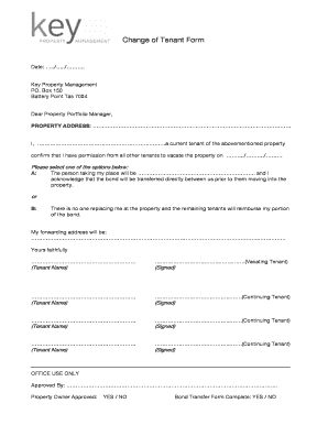 Fillable Online Change of Tenant Form - Key Property Fax Email Print ...