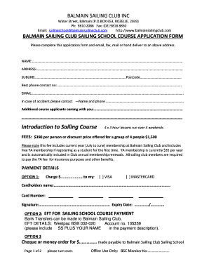 Fillable Online Balmain sailing club sailing school course application ...