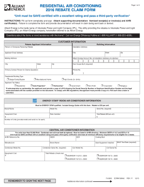 Fillable Online RESIDENTIAL AIR CONDITIONING 2016 REBATE CLAIM FORM ...