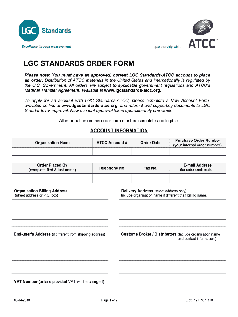 Fillable Online lgcstandards-atcc ATCC ORDER FORM - lgcstandards-atccorg Fax Email Print - pdfFiller