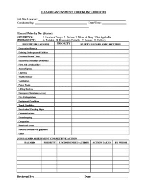 Fillable Online HAZARD ASSESSMENT CHECKLIST (JOB SITE) Job Site ...