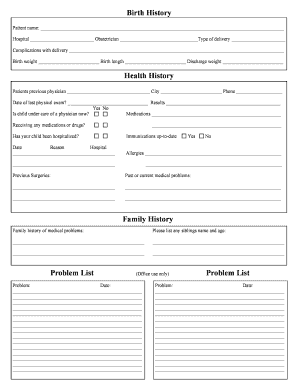 Fillable Online Birth History Health History - bedgewoodpedsbbcomb Fax ...