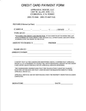 Fillable Online appraisalteam I CREDIT CARD PAYMENT FORM - Appraisal ...