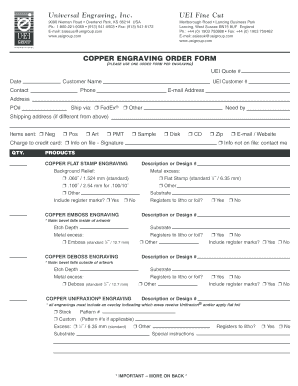 Fillable Online COPPER ENGRAVING ORDER FORM Universal Engraving, Inc ...