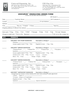 Fillable Online UniCurve Engraving Order Form - Universal Engraving ...