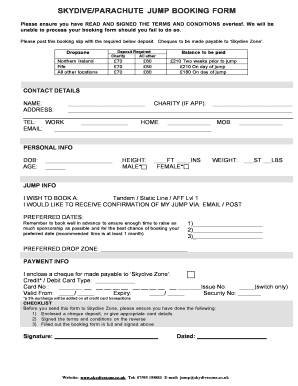 Fillable Online SKYDIVEPARACHUTE JUMP BOOKING FORM Fax Email Print ...