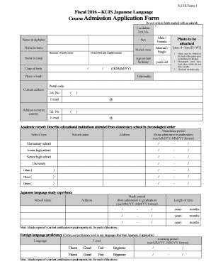 Fillable Online kuins ac KUIS Form 1 Fiscal 2016 KUIS Japanese Language ...