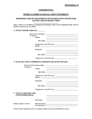Fillable Online rcnagpur ignou ac PROFORMAII CONFIDENTIAL INDIRA GANDHI ...