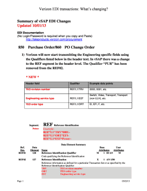 Fillable Online Summary of vSAP EDI Changes 850 Purchase Order860 PO ...