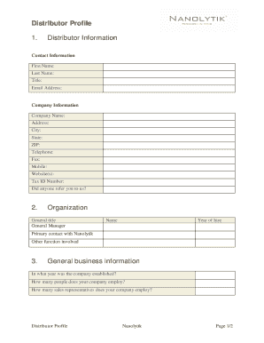 Fillable Online Distributor Profile Form - bNanolytikb Fax Email Print ...