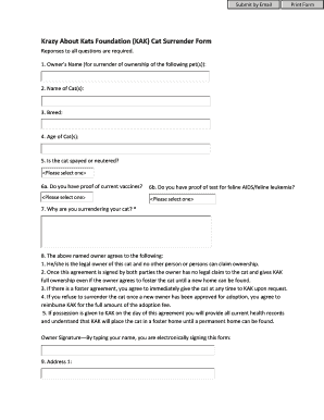 Fillable Online Krazy About Kats Foundation KAK Cat Surrender Form Fax ...