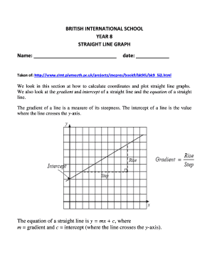 Fillable Online BRITISH INTERNATIONAL SCHOOL YEAR 8 STRAIGHT LINE GRAPH ...