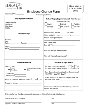 Fillable Online idealhr EMPLOYEE CHANGE FORM UPDATED - Ideal HR Fax ...