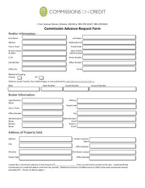 Fillable Online oncreditgroup Commission Advance Request Form ...