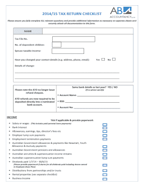 Fillable Online 201415 TAX RETURN CHECKLIST - AB Accountancy Fax Email ...