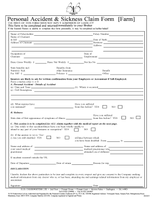 Fillable Online bibu co Personal Accident amp Sickness Claim Form Farm ...