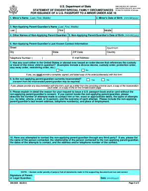 Fillable Online US Department of State STATEMENT OF EXIGENTSPECIAL Fax ...