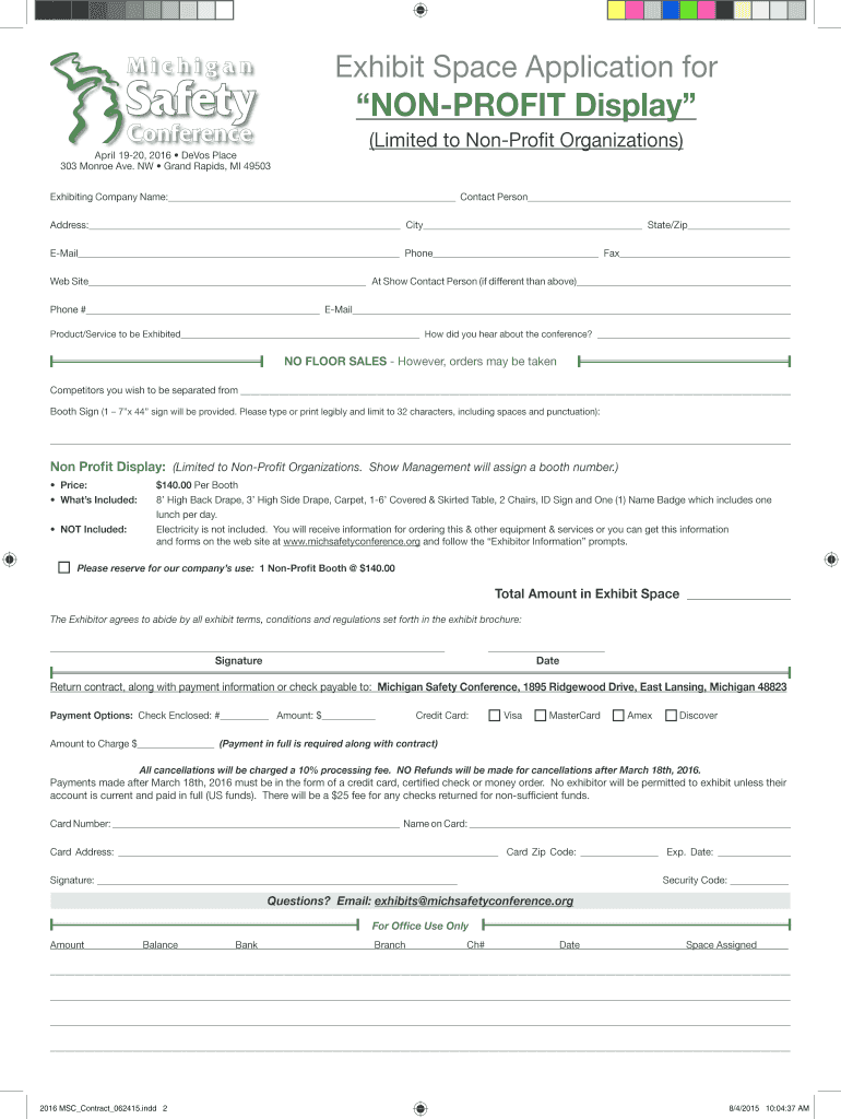 Fillable Online michsafetyconference Exhibit Space Application for NON ...
