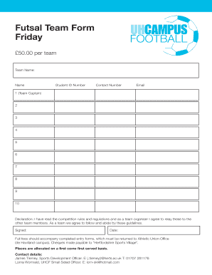 Fillable Online uhsport co Futsal Team Form Friday - UH Sport Fax Email ...