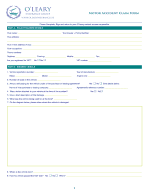 Fillable Online olearyinsurances Motor Insurance Claim Form - O'Leary ...