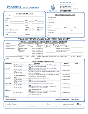 Fillable Online Vital Care Rx Psoriasis 877 229 ENROLLMENT FORM To ...
