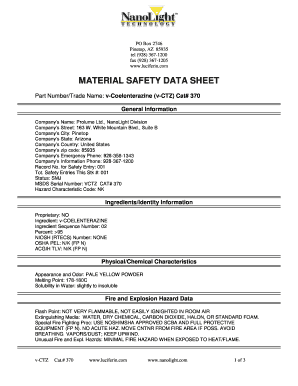 Fillable Online com MATERIAL SAFETY DATA SHEET Part Number/Trade Name ...
