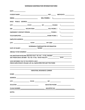 Fillable Online thesportsclinic WORKMAN COMPENSATION INFORMATION FORM ...