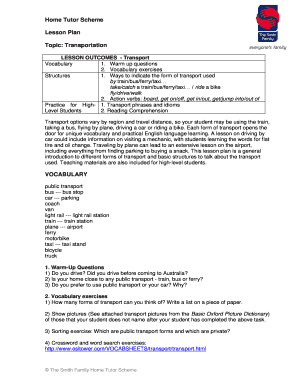 Fillable Online Home Tutor Scheme Lesson Plan Topic: Transportation ...