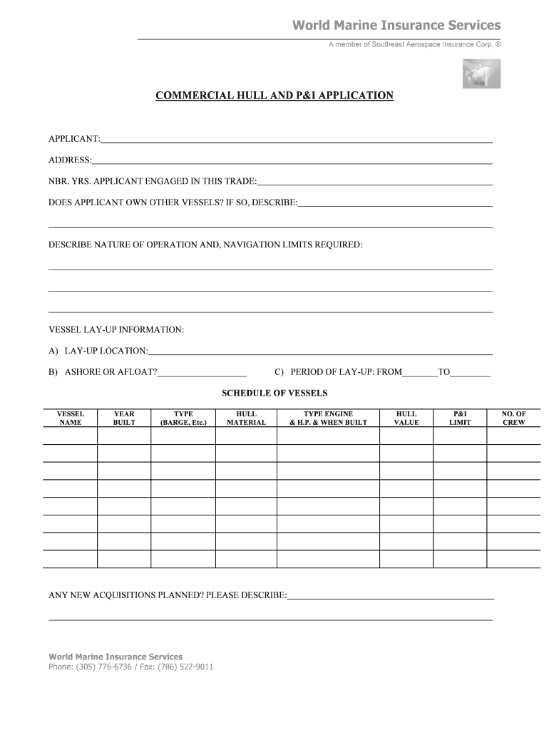 Fillable Online Commercial Hull and PampI Application Fax Email Print - pdfFiller