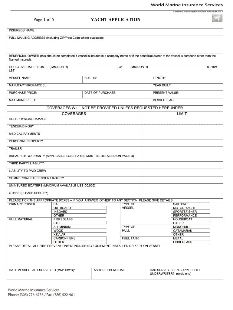 Fillable Online Page 1 of 5 YACHT APPLICATION Fax Email Print - pdfFiller