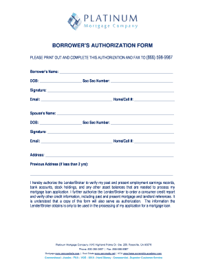 Fillable Online PMC Borrower39s Auth Form-Fillable Fax Email Print ...