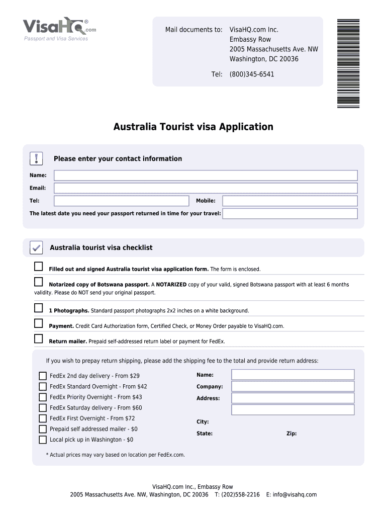 Fillable Online Australia Visa Application for Citizens of Botswana ...