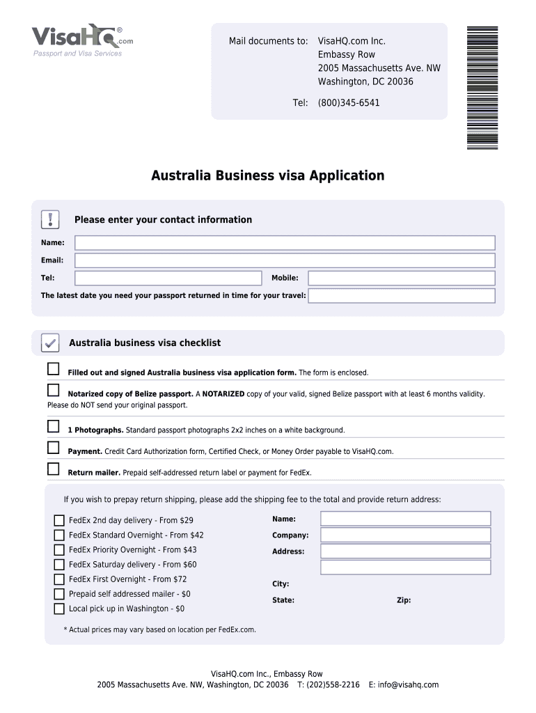 Fillable Online Australia Visa Application for Citizens of Belize ...