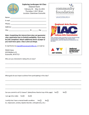 Fillable Online peaceevansville Exploring Landscapes Art Class Interest ...